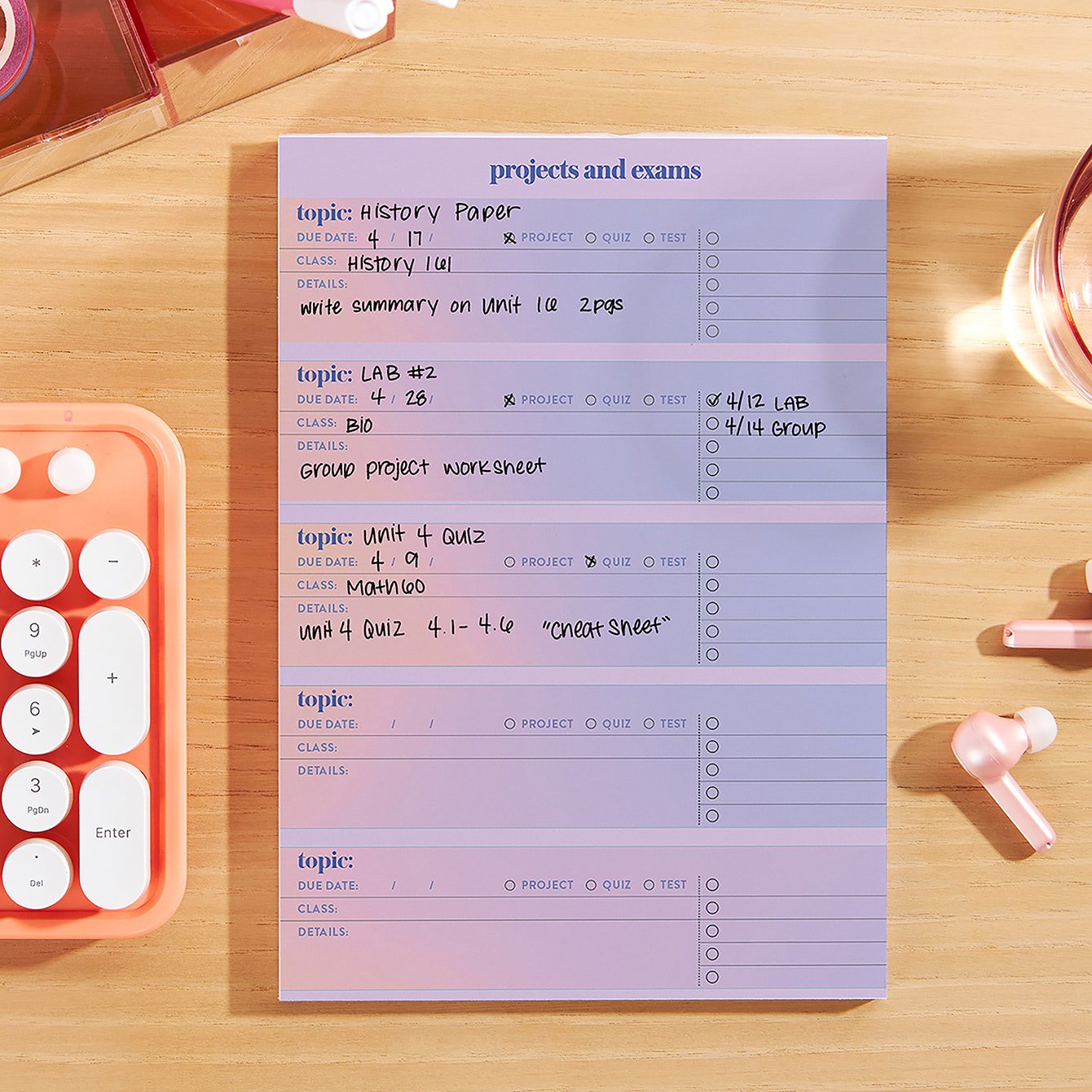 Projects and Exams Notepad | Erin Condren