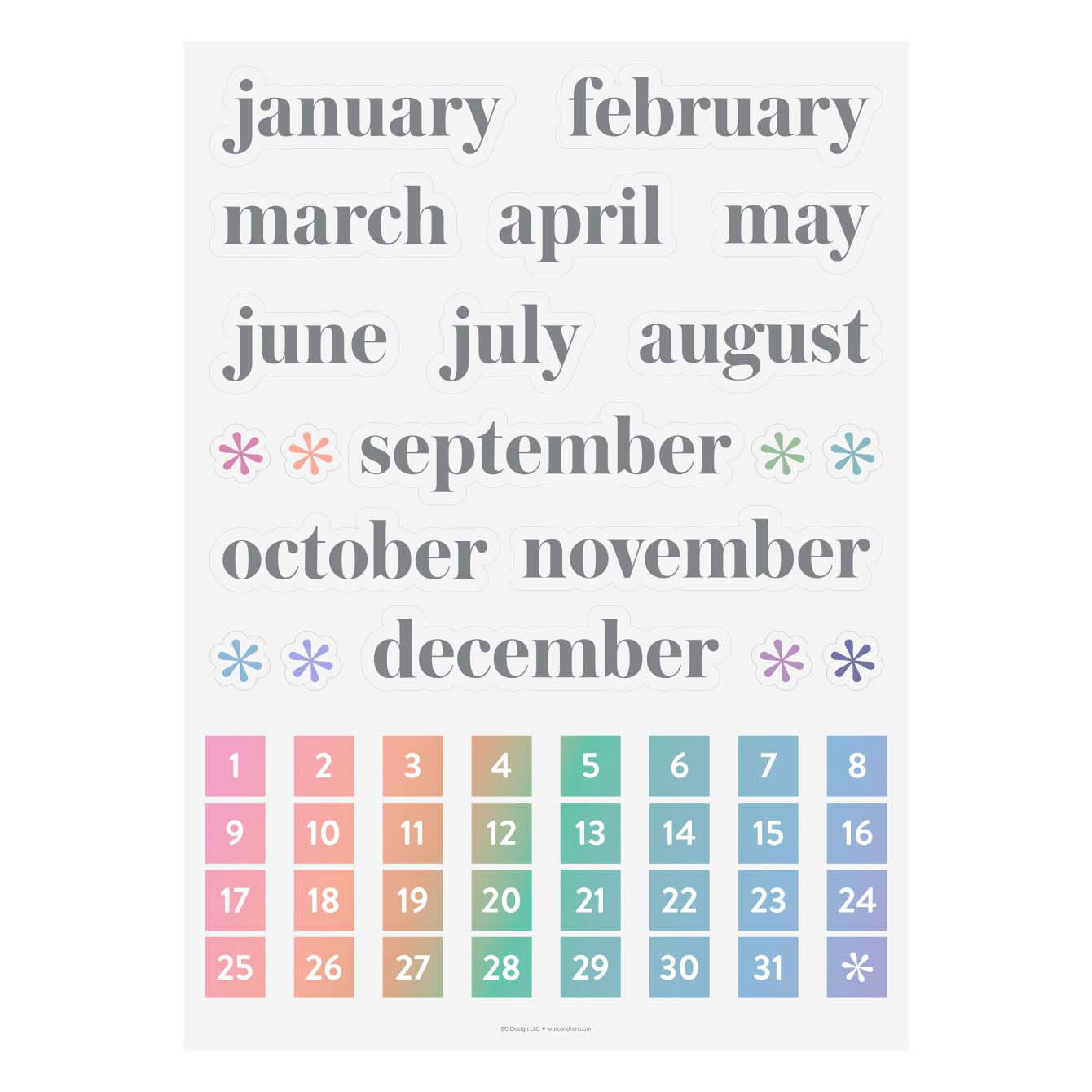 Colorful Acrylic Wall Calendar Clings | Erin Condren