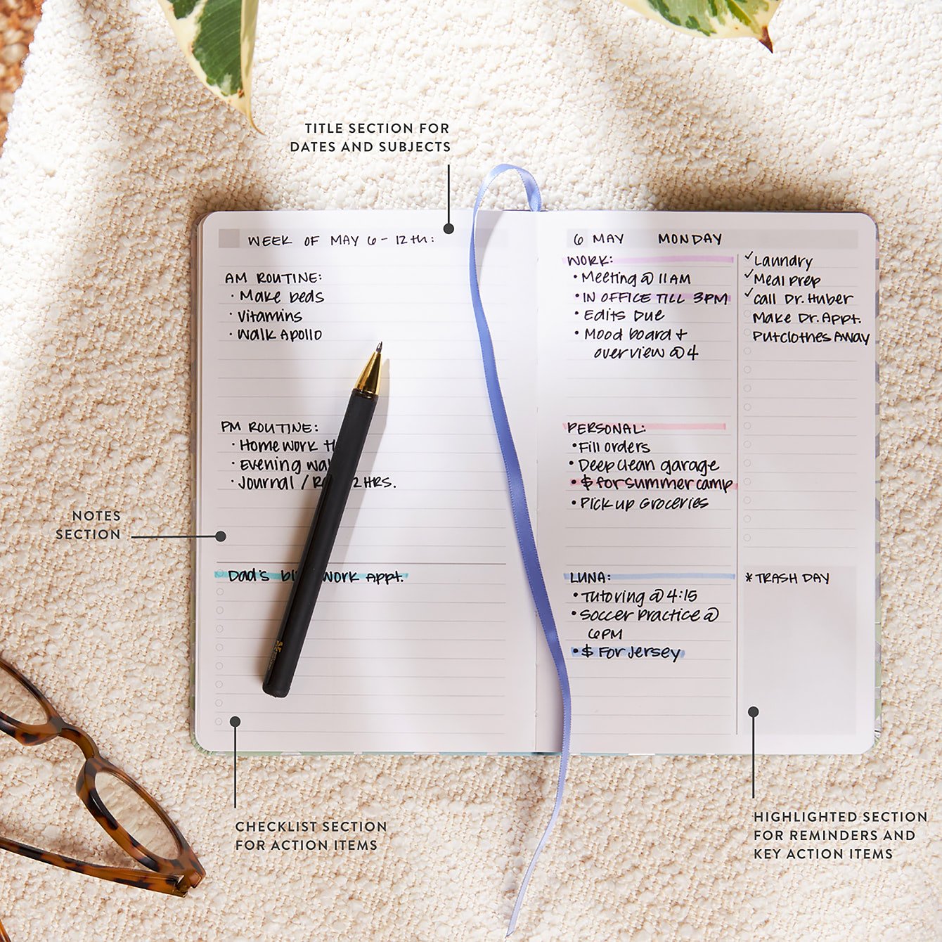 Watercolor Painted Print Productivity Softbound Notebook | Erin Condren