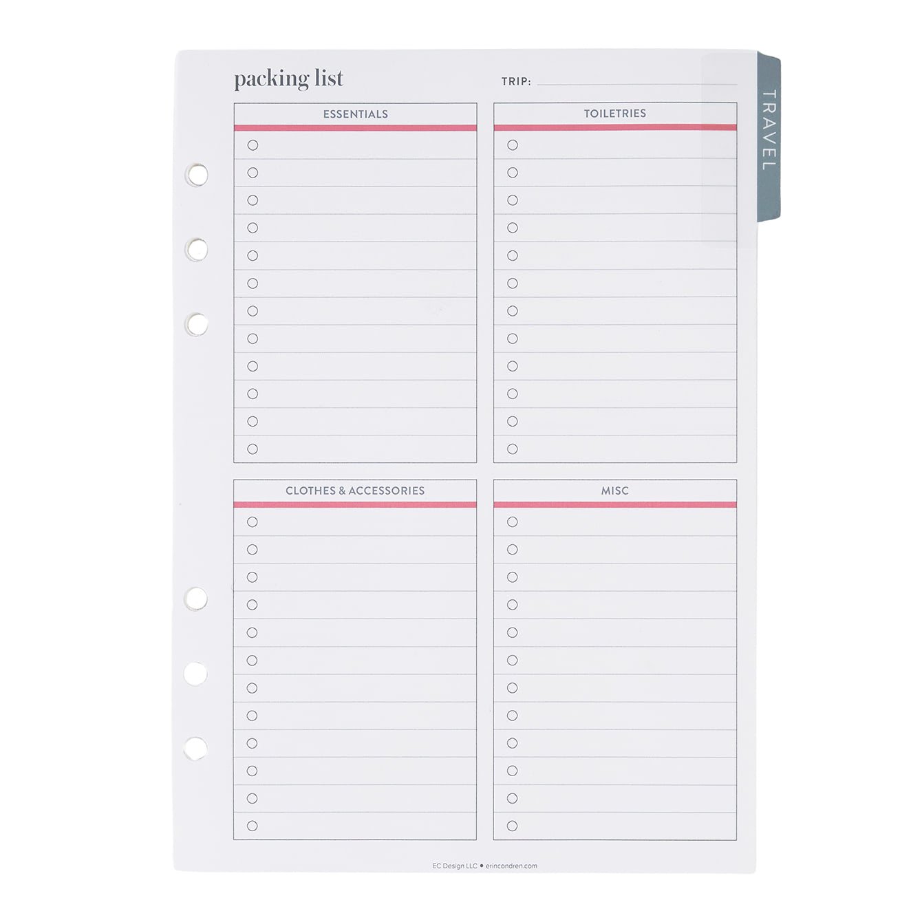 Travel A5 Ring Agenda Inserts | Erin Condren