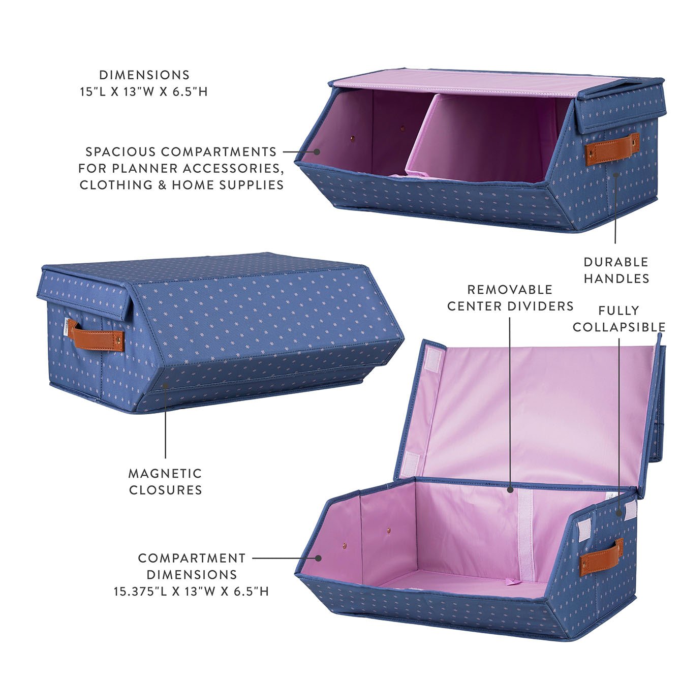 Navy Asterisk Small Collapsible Storage Organizer | Erin Condren