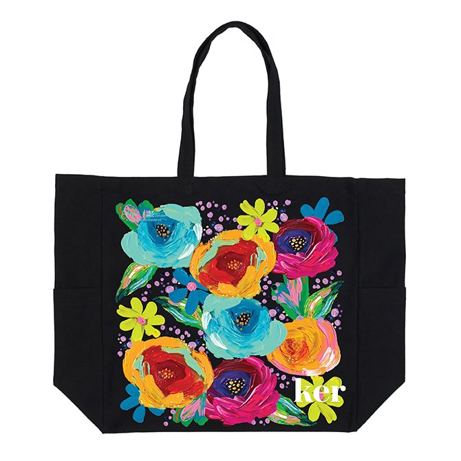 EttaVee Finger Painted Florals Canvas Pocket Tote Bag | Erin Condren