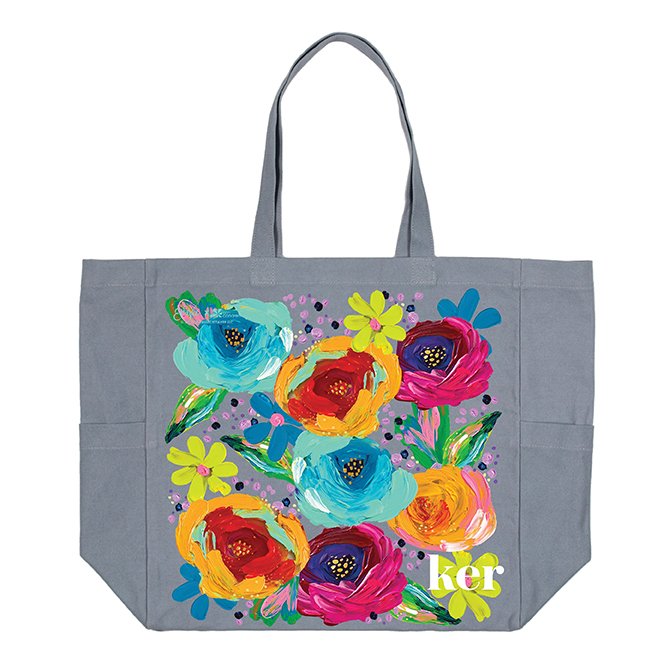 EttaVee Finger Painted Florals Canvas Pocket Tote Bag | Erin Condren
