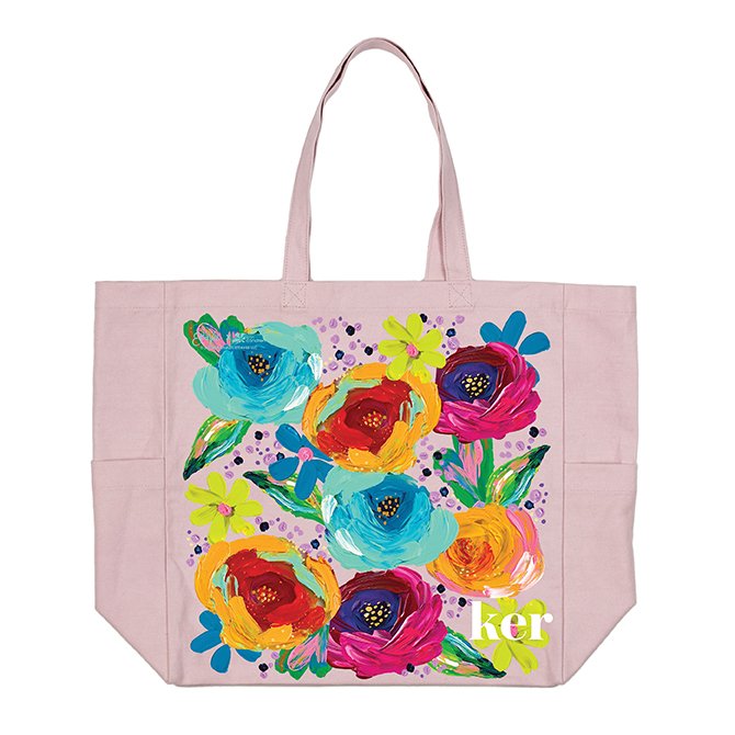 EttaVee Finger Painted Florals Canvas Pocket Tote Bag | Erin Condren