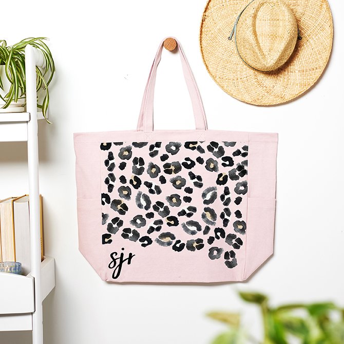 Watercolor Leopard Print Canvas Pocket Tote Bag | Erin Condren