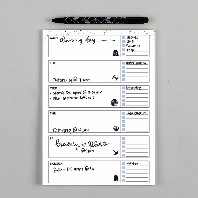 Star Wars Weekly Schedule Notepad | Erin Condren